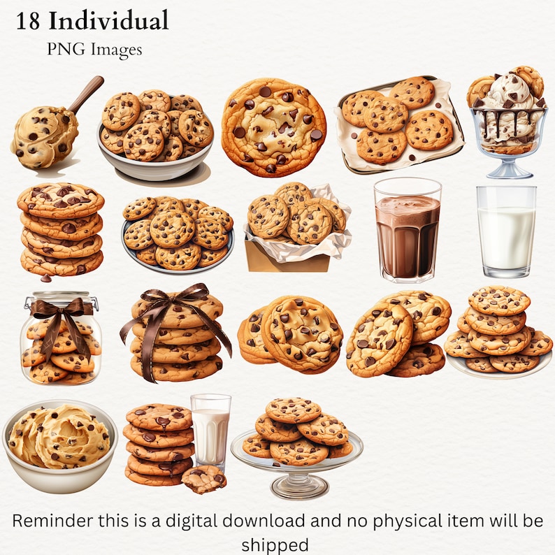 Chocolate Chip Cookie Watercolor Clipart, Dessert Illustration, Digital ...