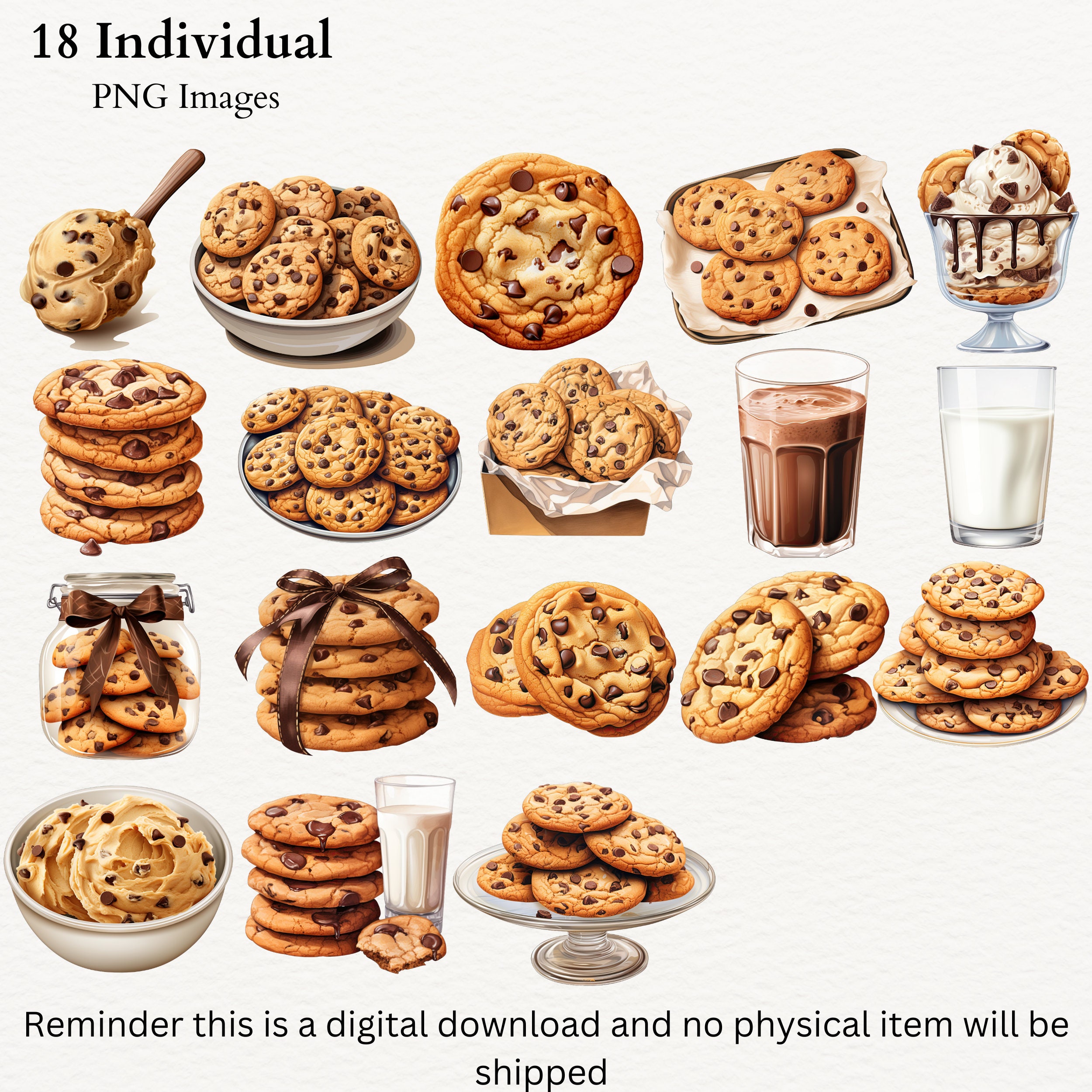 Chocolate Chip Cookie Watercolor Clipart, Dessert Illustration, Digital ...