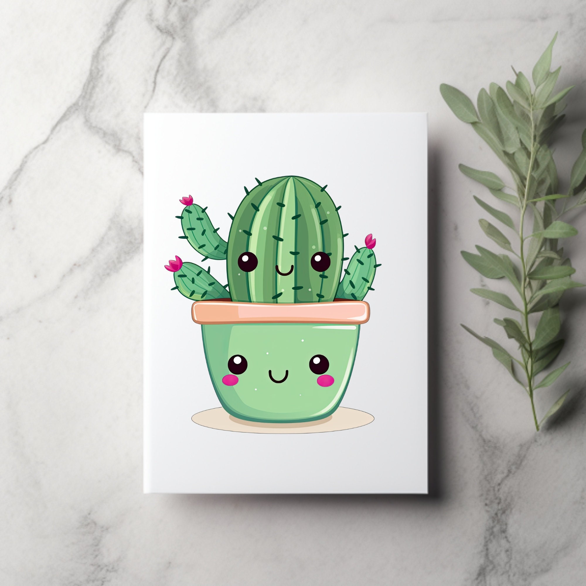 Cute Kawaii Cactus Clipart, Cacti Succulents PNG Bundle, Adorable ...