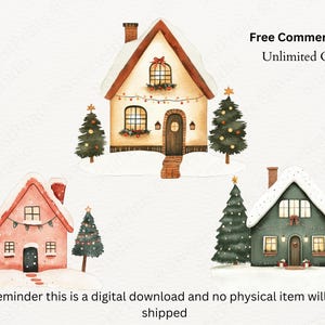 Watercolor Christmas House Clipart Bundle, Winter Holiday Village ...