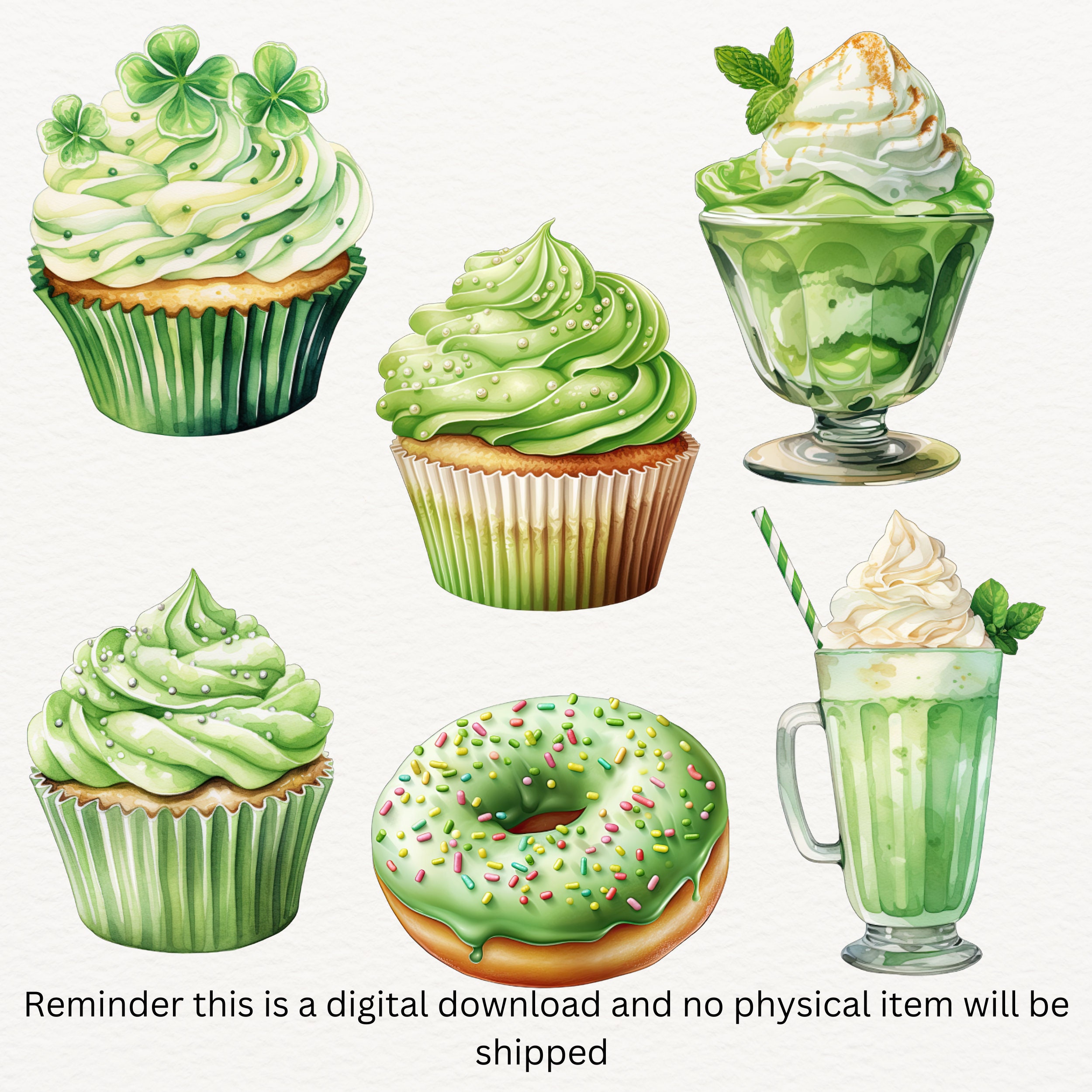 Green Dessert Watercolor Clipart Set, 25 Green St. Patrick's Day ...