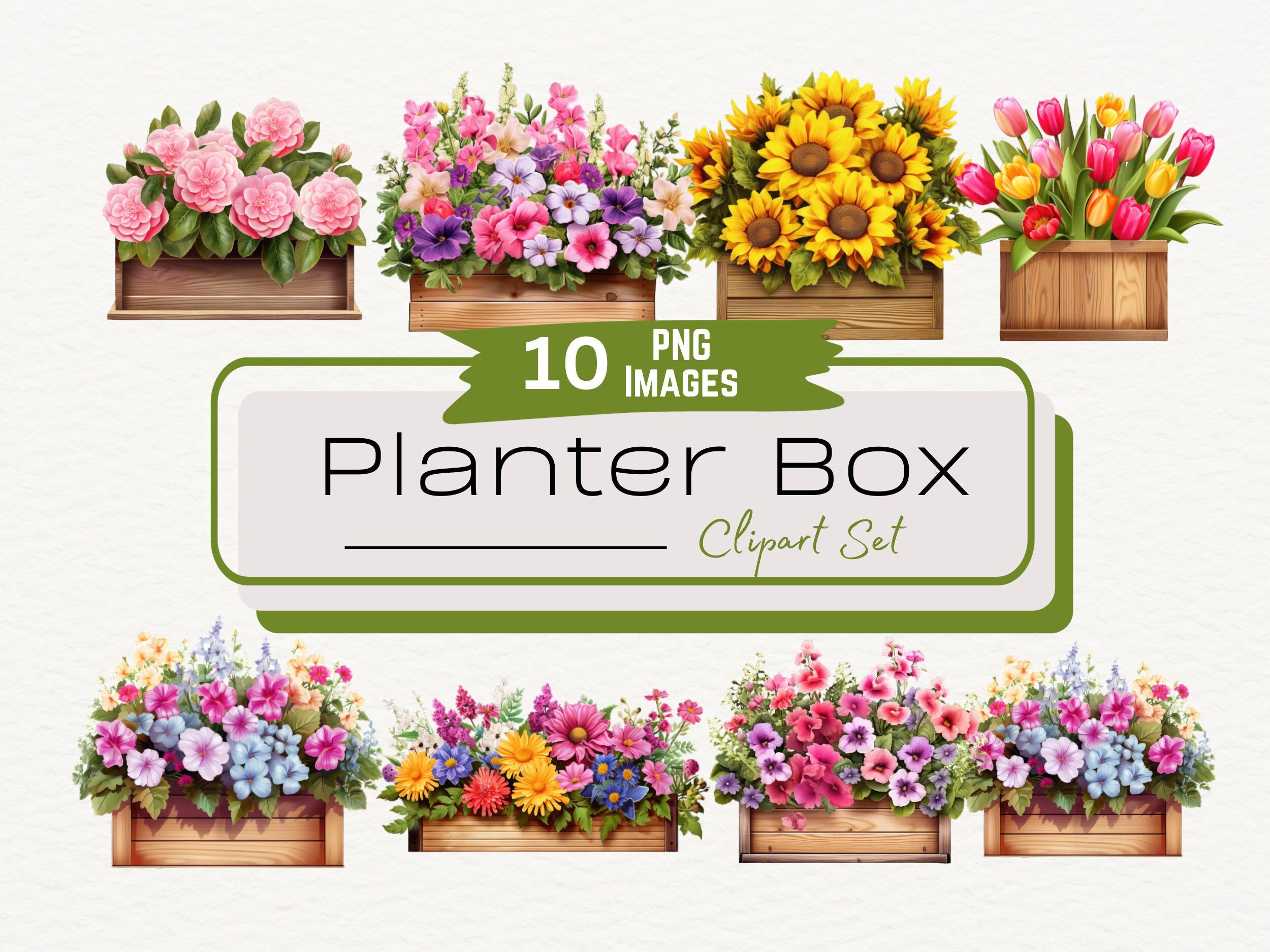 Watercolor Planter Box Clipart Bundle, Spring Garden Plant ...