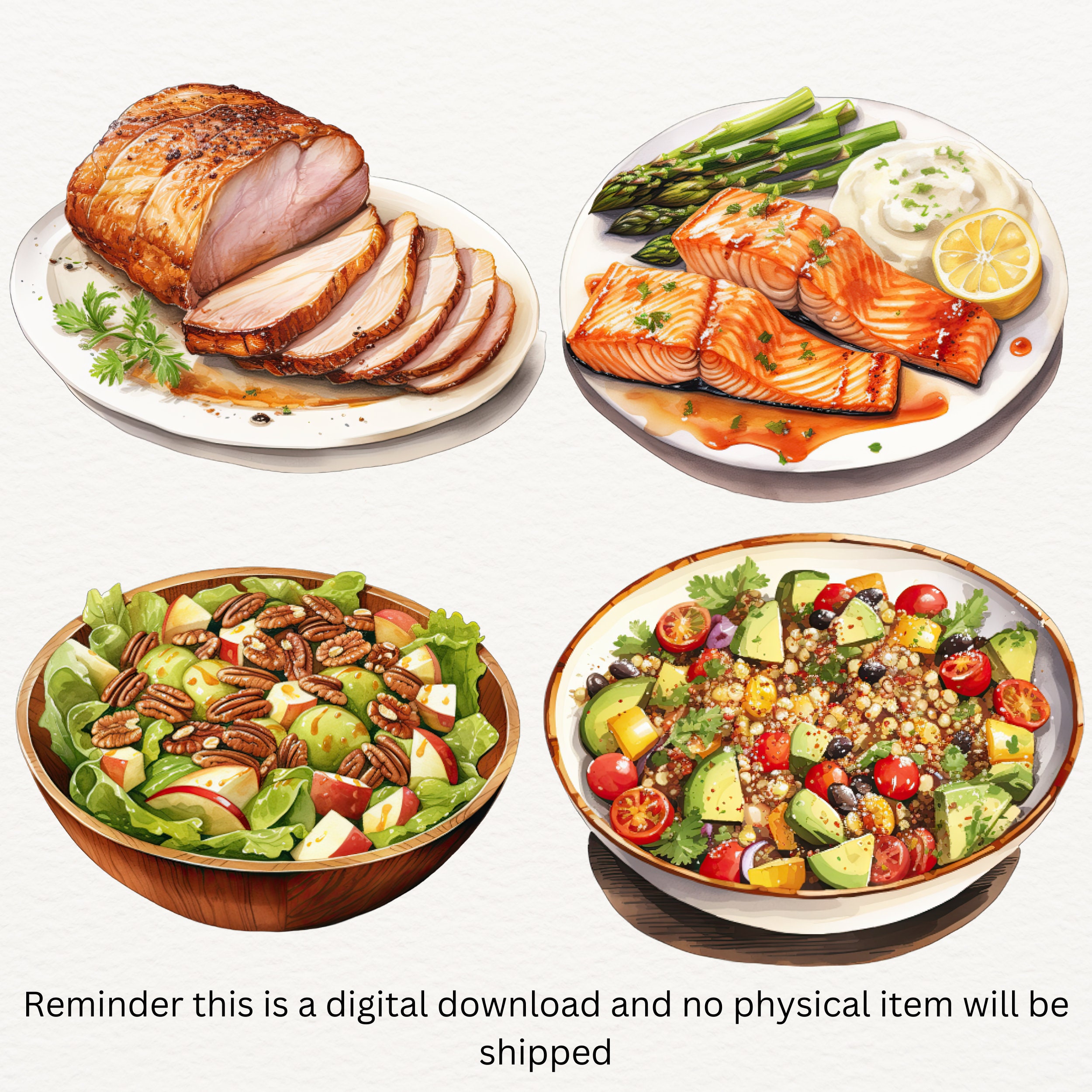 Healthy Meal Illustration Watercolor Clipart, 17 Food Art Illustrations ...