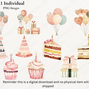 Watercolor Cute Pastel Birthday Party Clipart Bundle, Birthday Cake ...