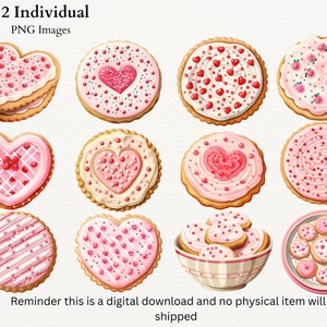 Cute Watercolor Valentine's Day Heart Cookie Clipart Bundle, Pink Red ...