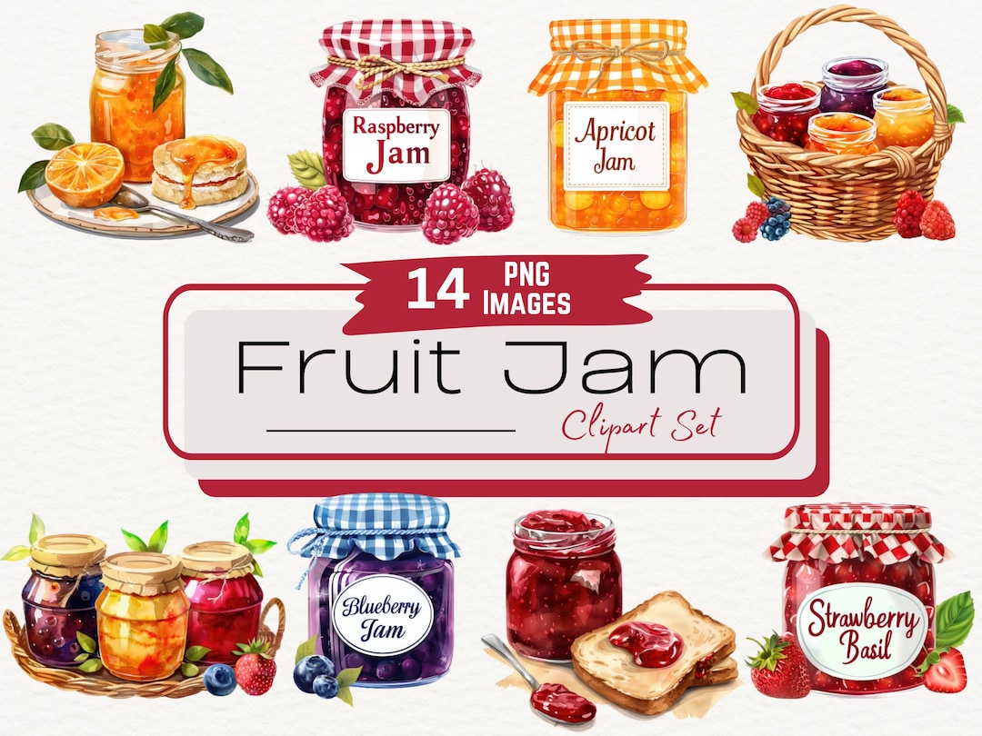 Watercolor Fruit Jam Jars Clipart Bundle, Fruit Berry Jelly Digital ...