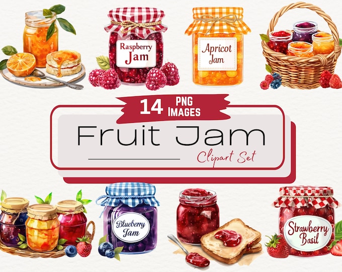20 Watercolor Jar of Jam Clip Art, Fruit Jam Printable Images ...