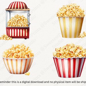 Watercolor Popcorn Digital Clipart, Movie Night Snacks Illustrations ...