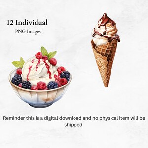 Ice Cream Watercolor Clipart, Dessert Clipart, Ice Cream Cone, Party ...