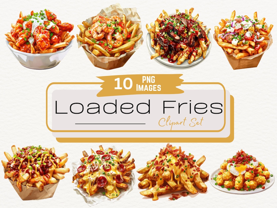 Watercolor Loaded French Fry Clipart Bundle, Carnival Fair Fast Food ...