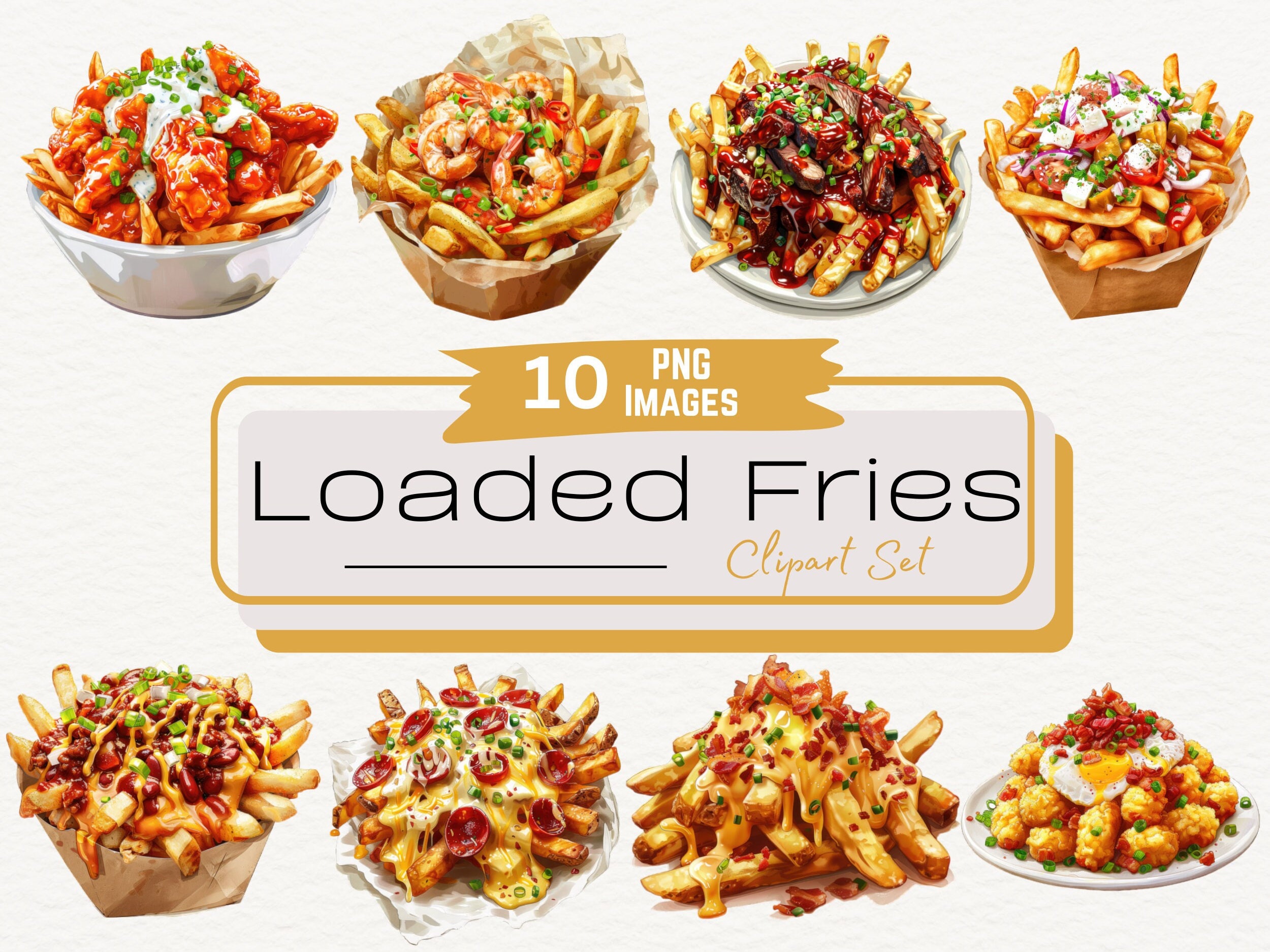 Watercolor Loaded French Fry Clipart Bundle, Carnival Fair Fast Food ...