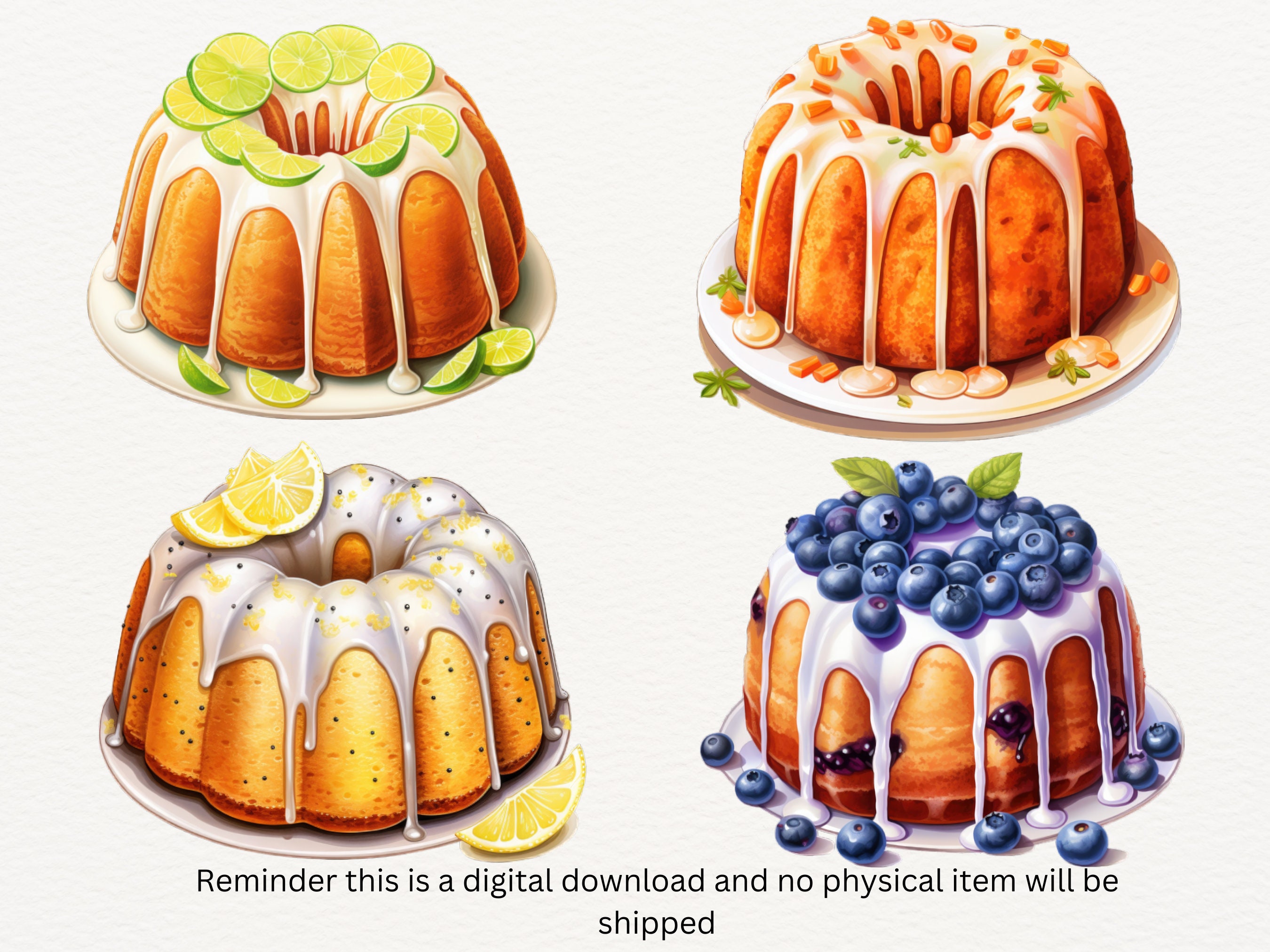 Bundt Cake Watercolor Clipart Bundle, Cute Digital Bundt Cake ...
