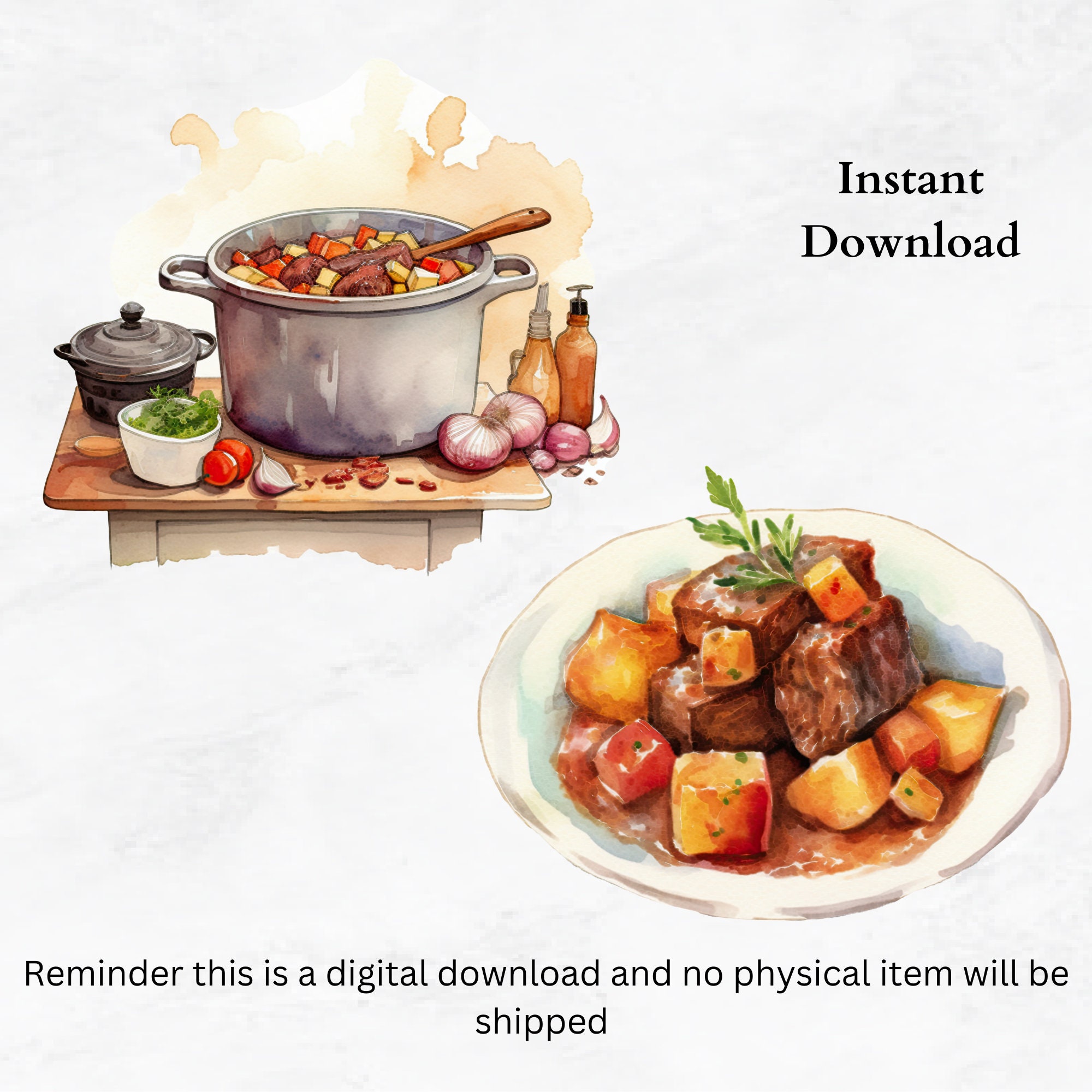 Slow Cooker Stew Watercolor Clipart Set, Transparent Food Clipart ...