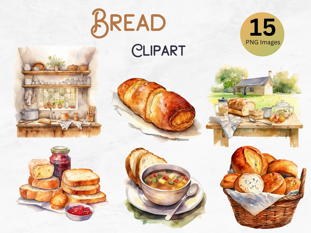 Watercolor Bread Clipart Bundle Watercolor Clipart PNG Baking Clipart ...