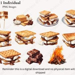 Watercolor S'more Clipart Bundle, Cute Camping Smores Digital Dessert ...