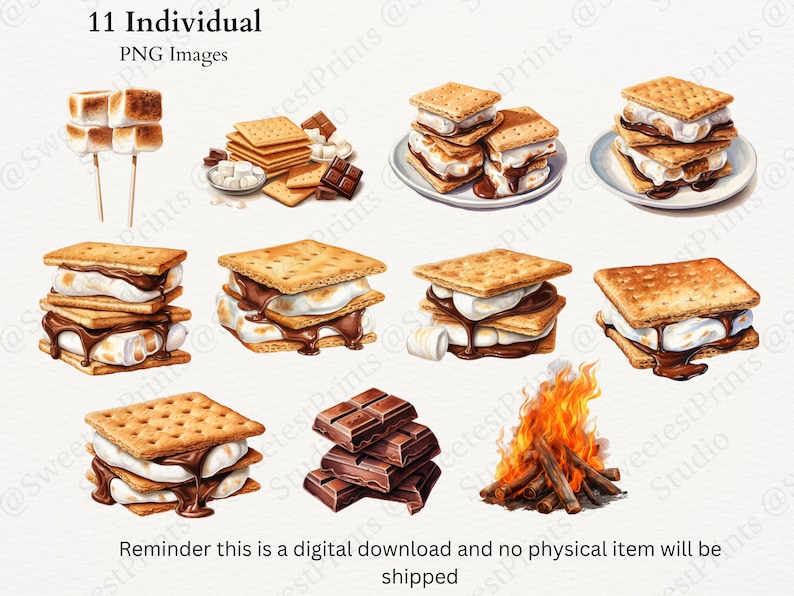 Watercolor S'more Clipart Bundle, Cute Camping Smores Digital Dessert ...