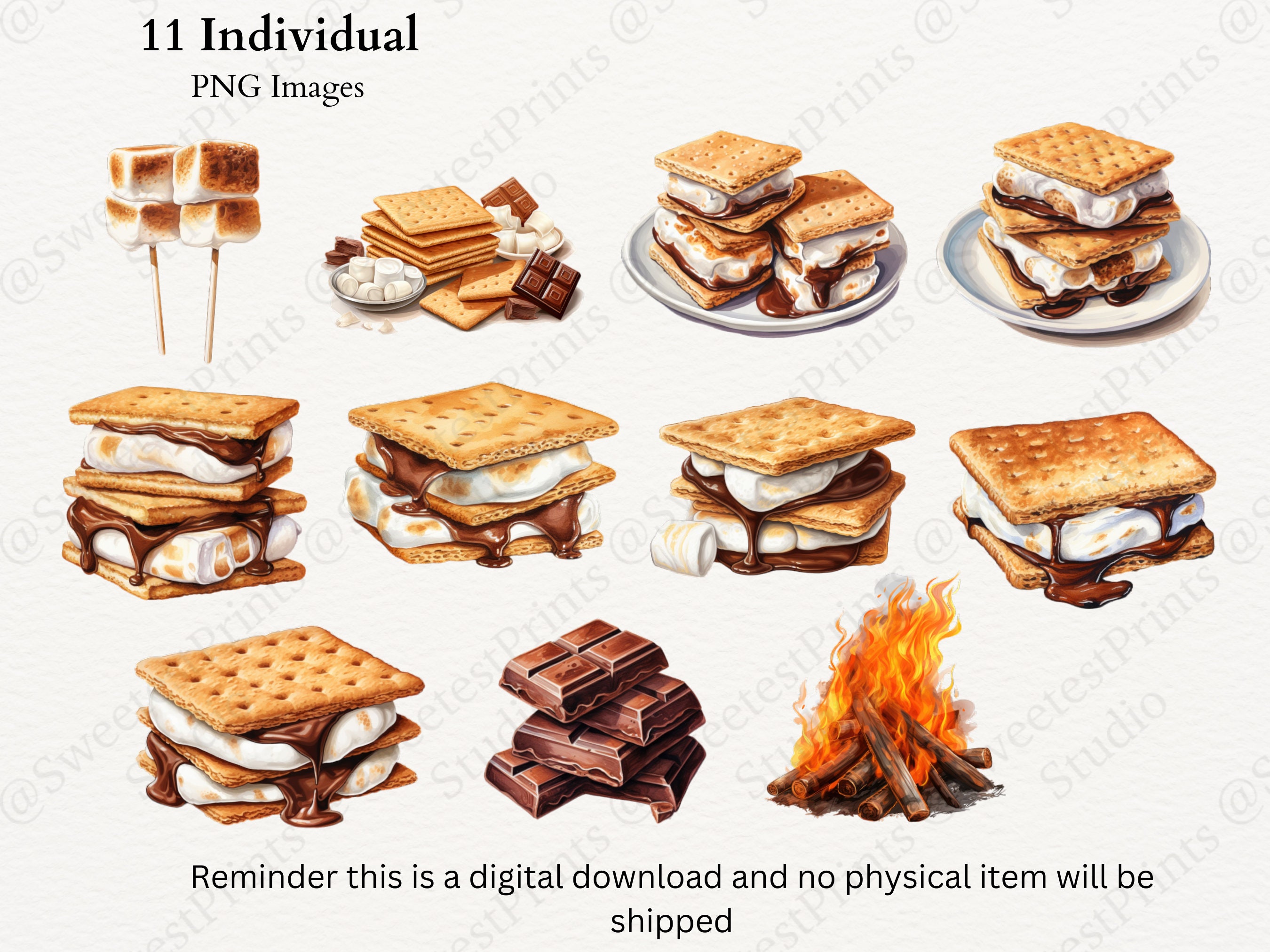 Watercolor S'more Clipart Bundle, Cute Camping Smores Digital Dessert ...