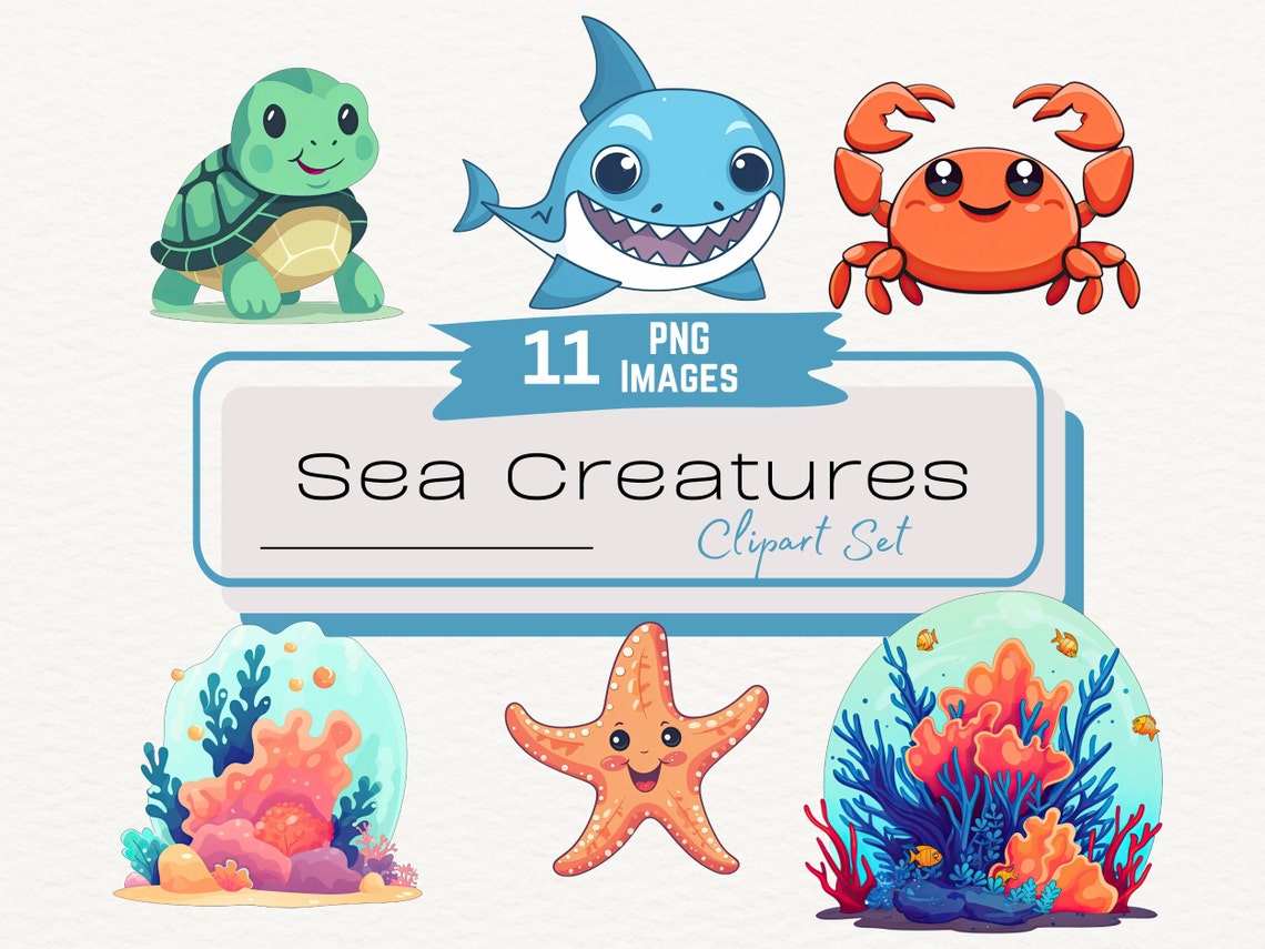 Cute Kawaii Sea Creatures Clipart Cute Baby Animals Cute Sea - Etsy