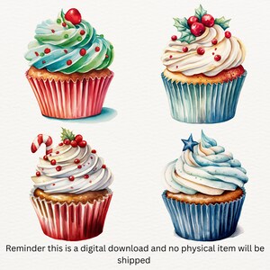Christmas Cupcake Watercolor Clipart Bundle, Holiday Cupcake ...