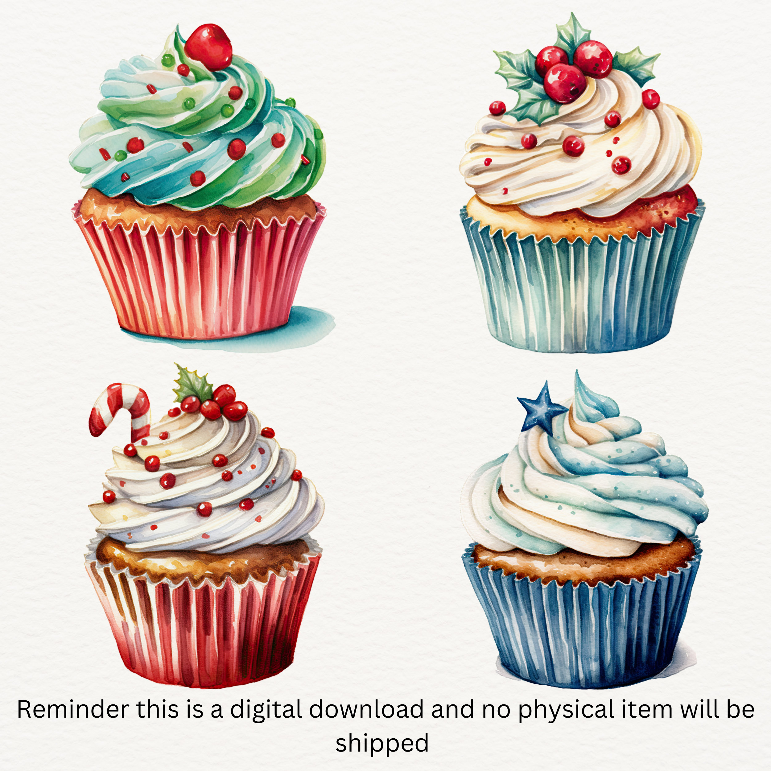 Christmas Cupcake Watercolor Clipart Bundle, Holiday Cupcake ...