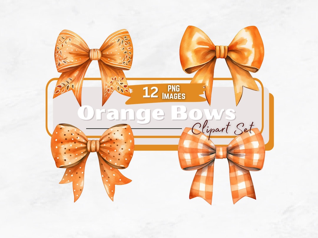 Fall Orange Bows Clipart Set, Watercolor Orange Ribbon Clipart Bundle ...