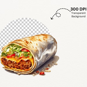 Single Burrito Mexican Food Watercolor Clipart, Digital Food ...