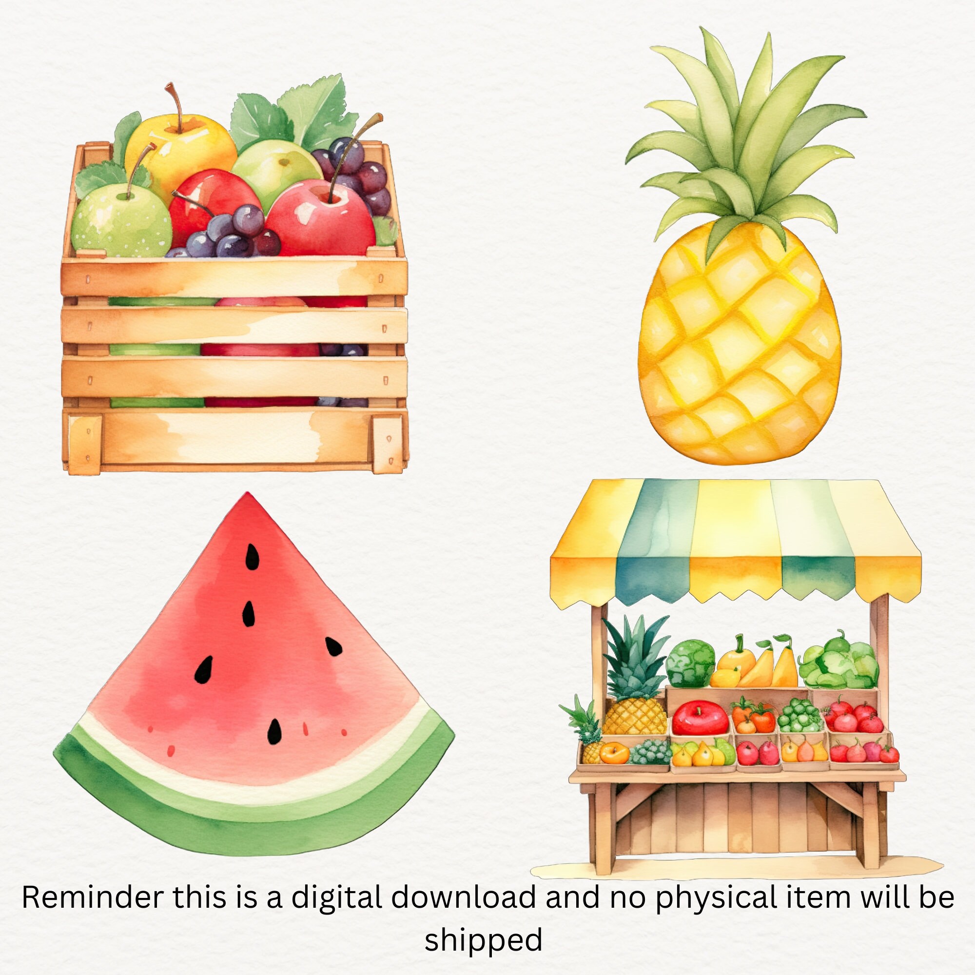 Farmers Market Watercolor Clipart, Farmhouse Gardening, Country Kitchen ...