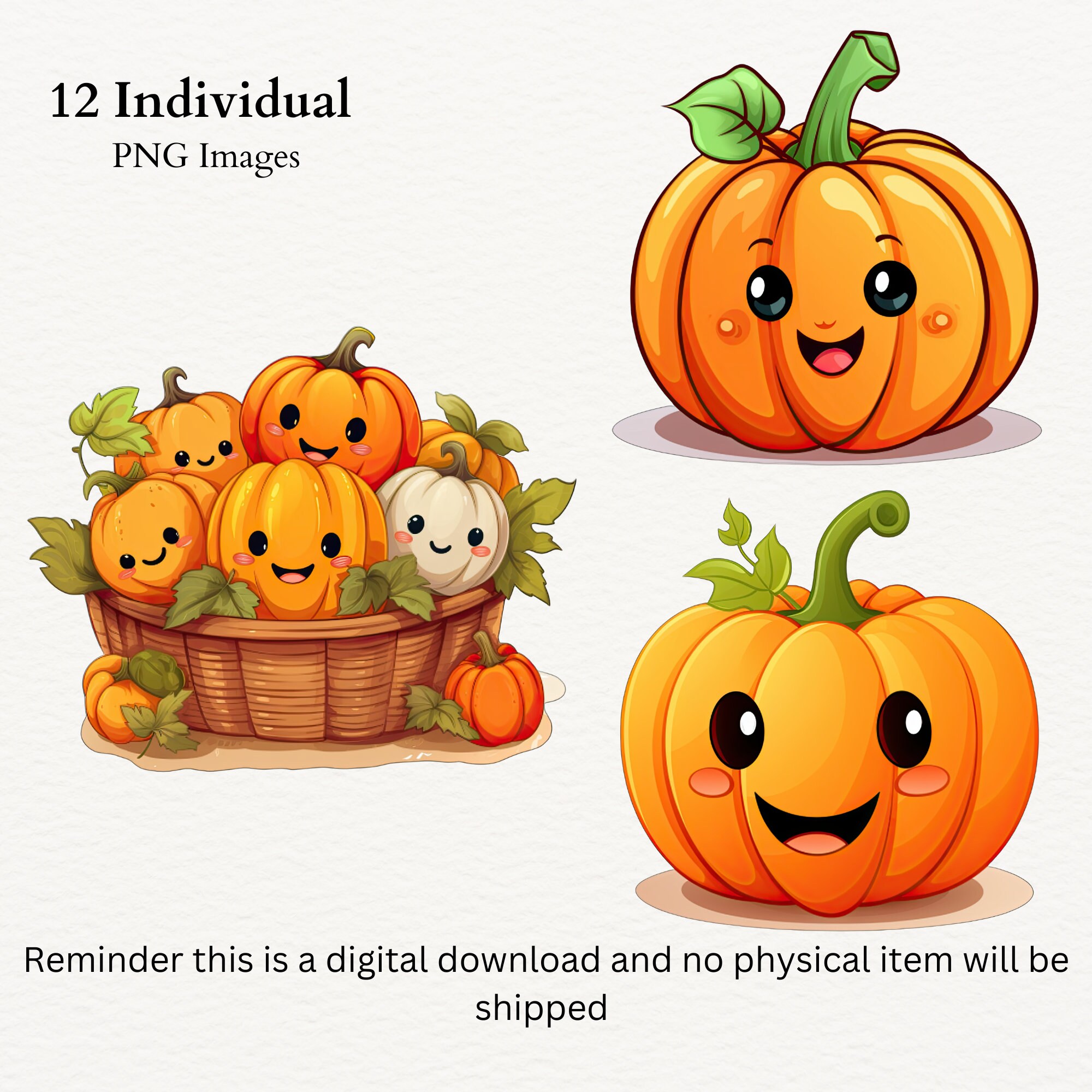 Cute Watercolor Pumpkin Clipart, Kawaii Pumpkin Patch Clipart, Fall ...