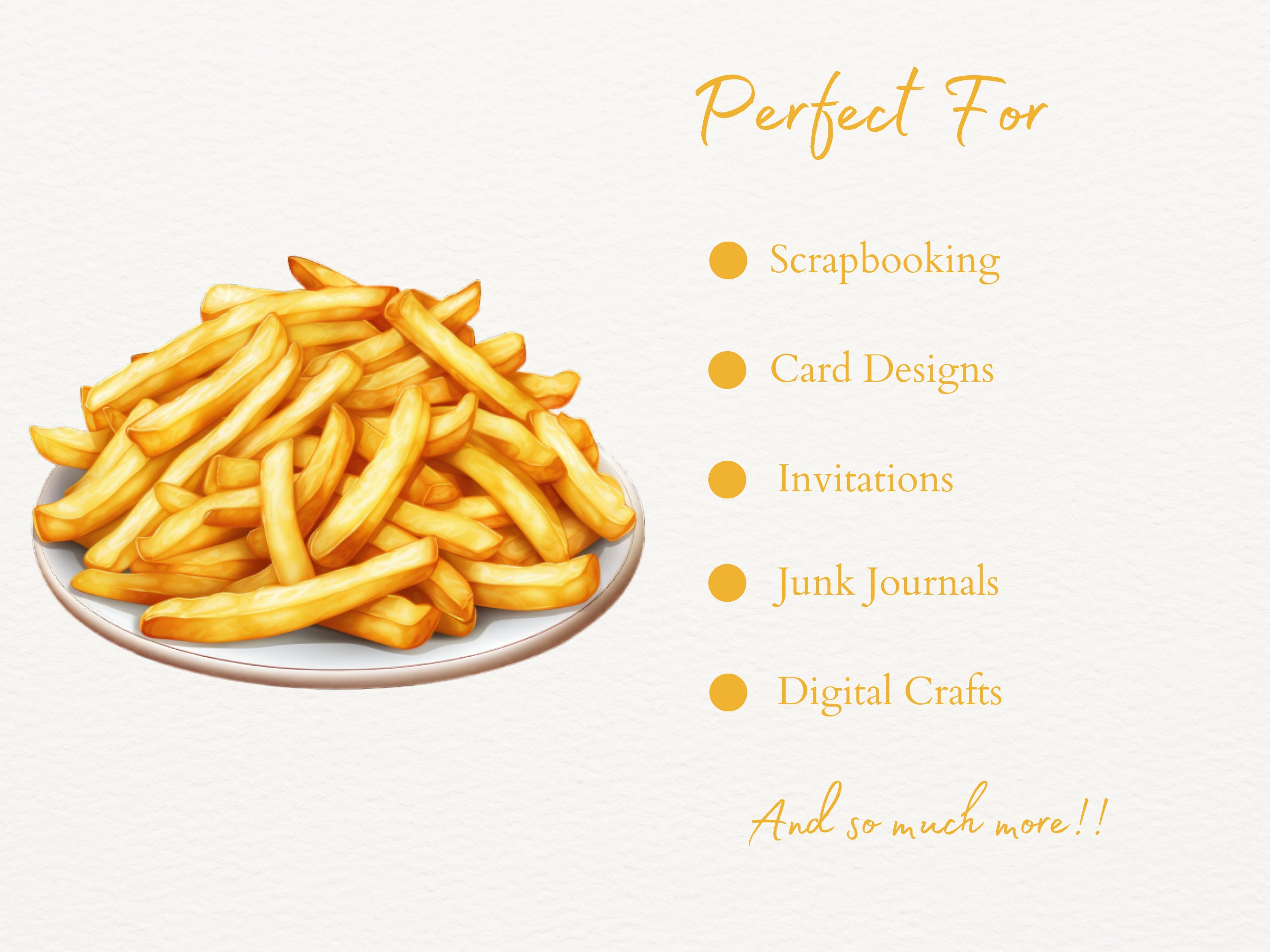 French Fries Watercolor Clipart Bundle, Fast Food Digital Illustration ...
