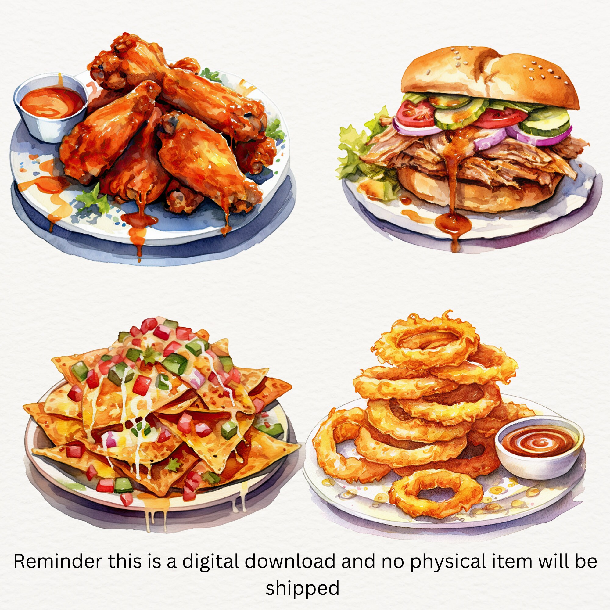 Party Snacks Watercolor Food Clipart Bundle, Transparent Food ...