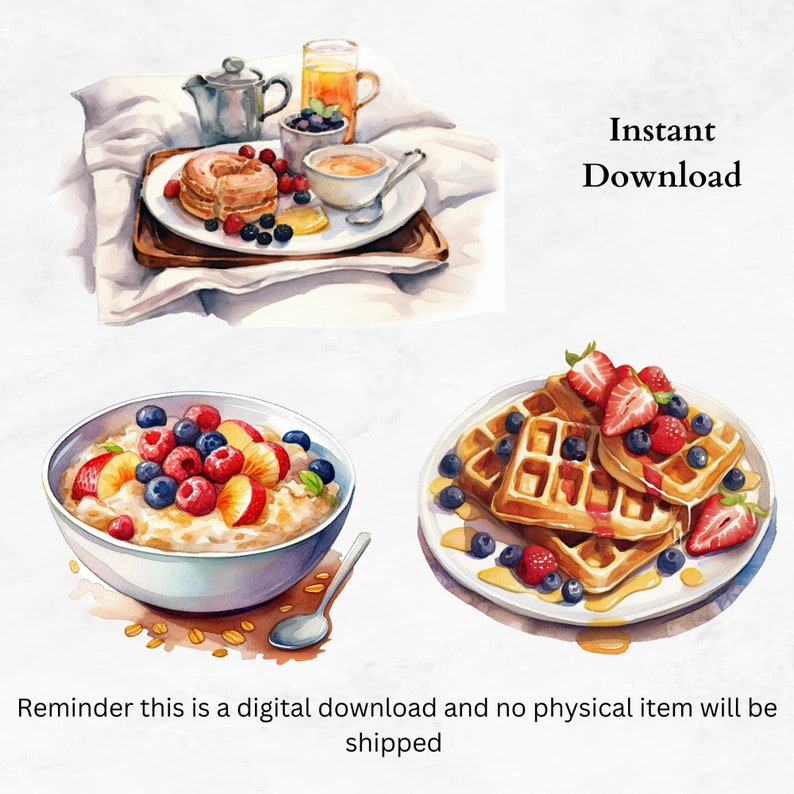 Watercolor Breakfast Food PNG Clipart Bundle, Christmas Breakfast ...