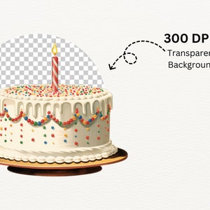 Vintage Watercolor Birthday Cake Illustration Clipart, Digital Food Art ...