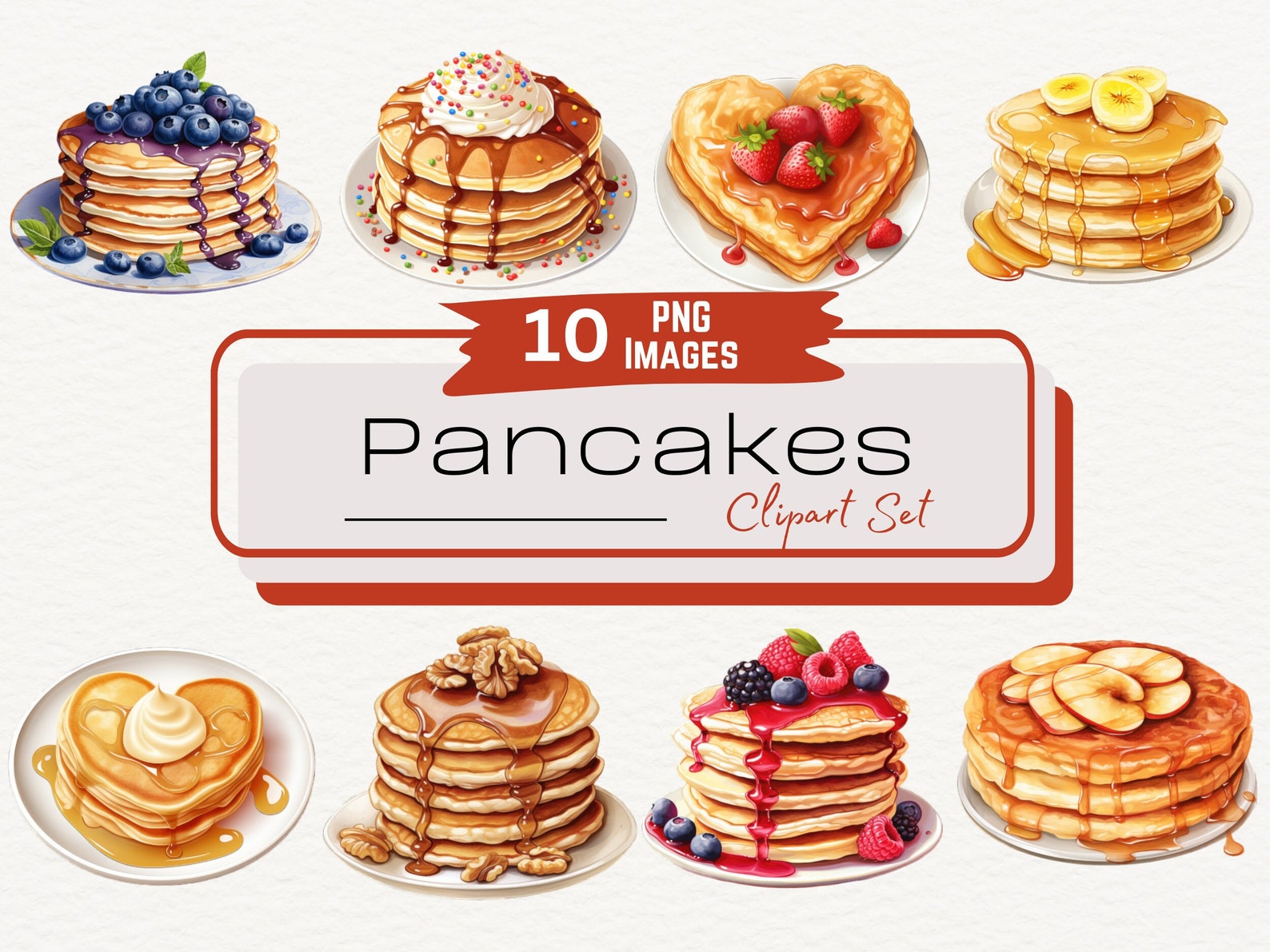 Watercolor Pancake Breakfast Clipart Bundle, Fruit Pancake Stack ...