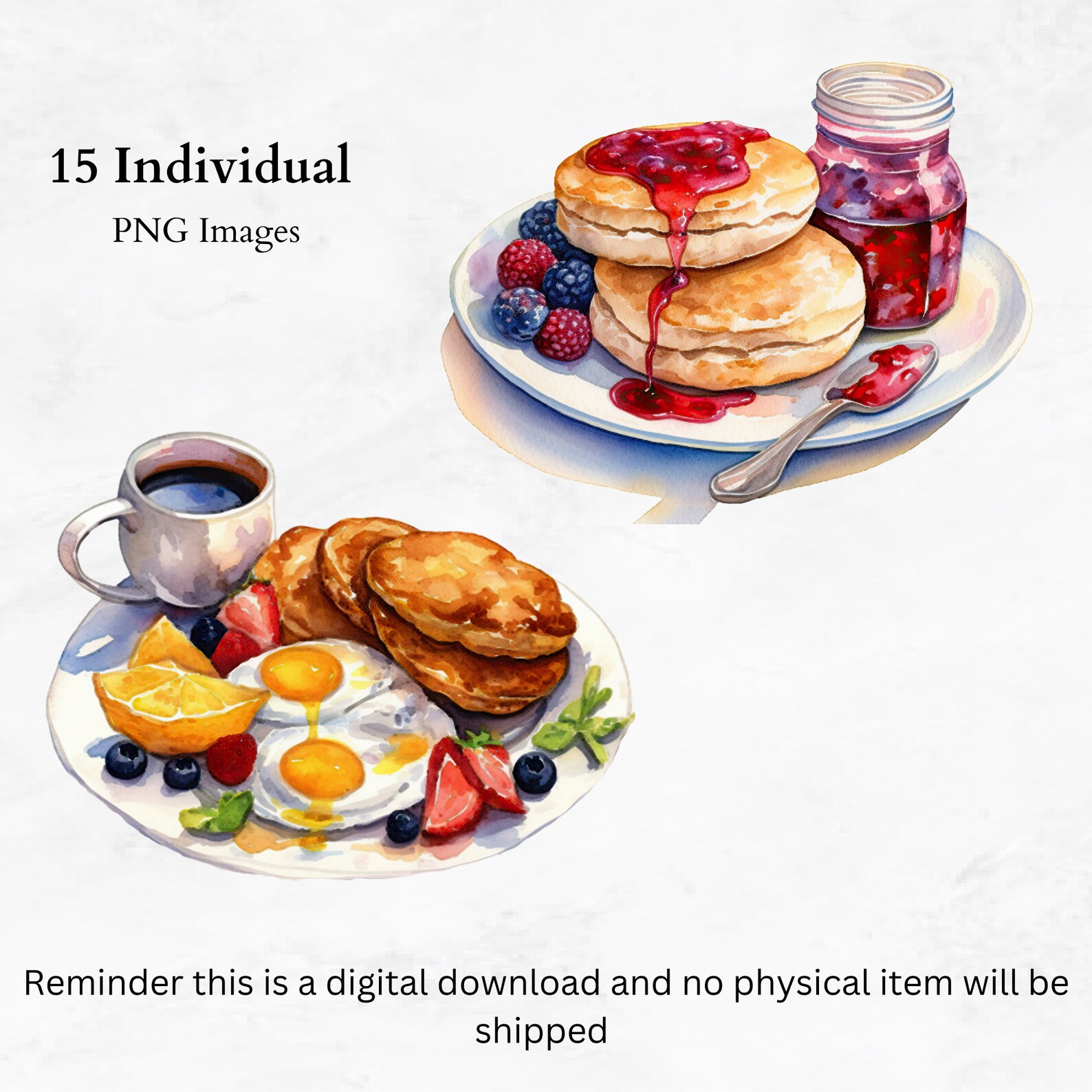 Watercolor Breakfast Food PNG Clipart Bundle, Christmas Breakfast ...