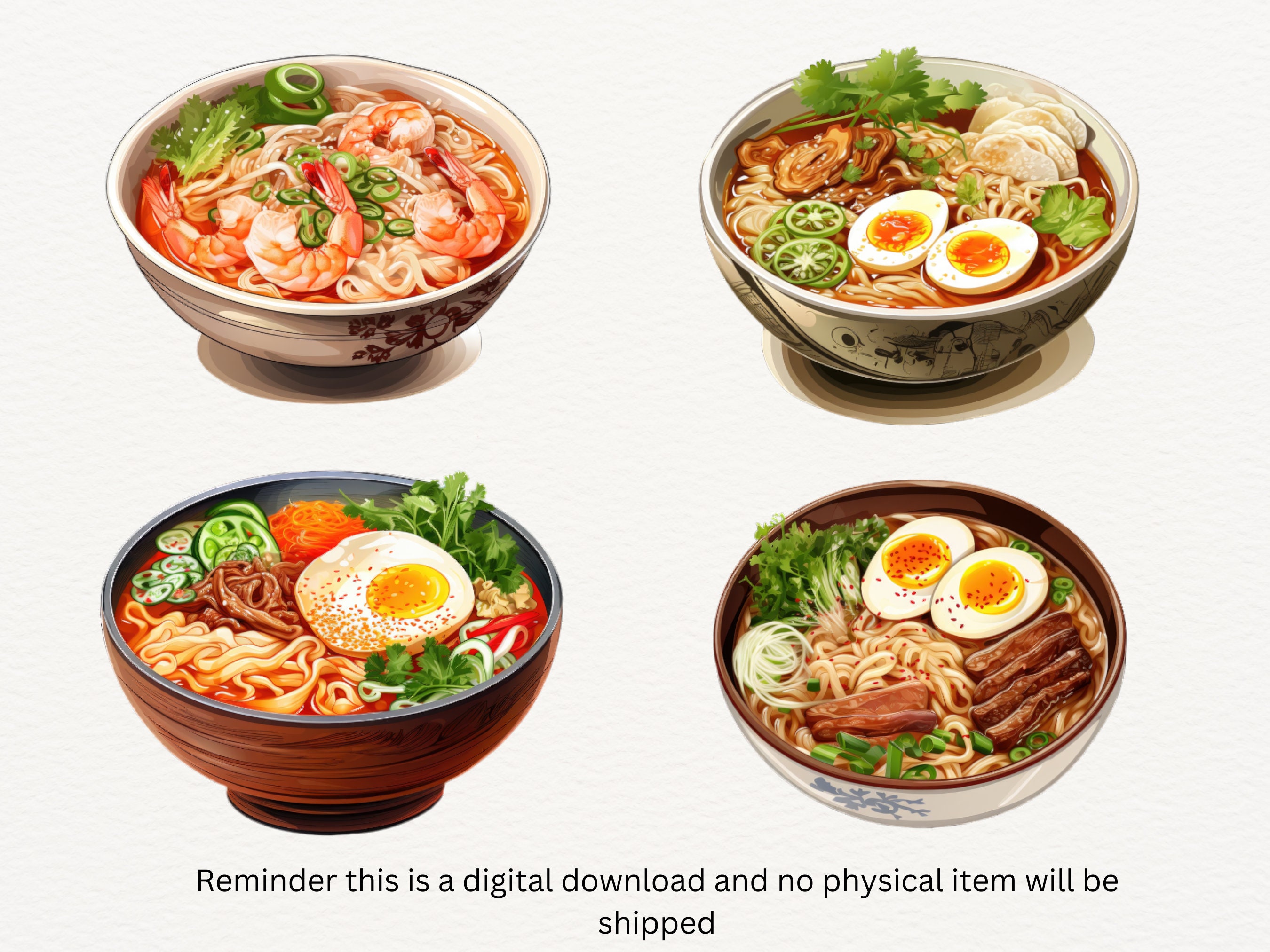 Watercolor Ramen Clipart Bundle, Digital Asian Food Illustration PNG ...
