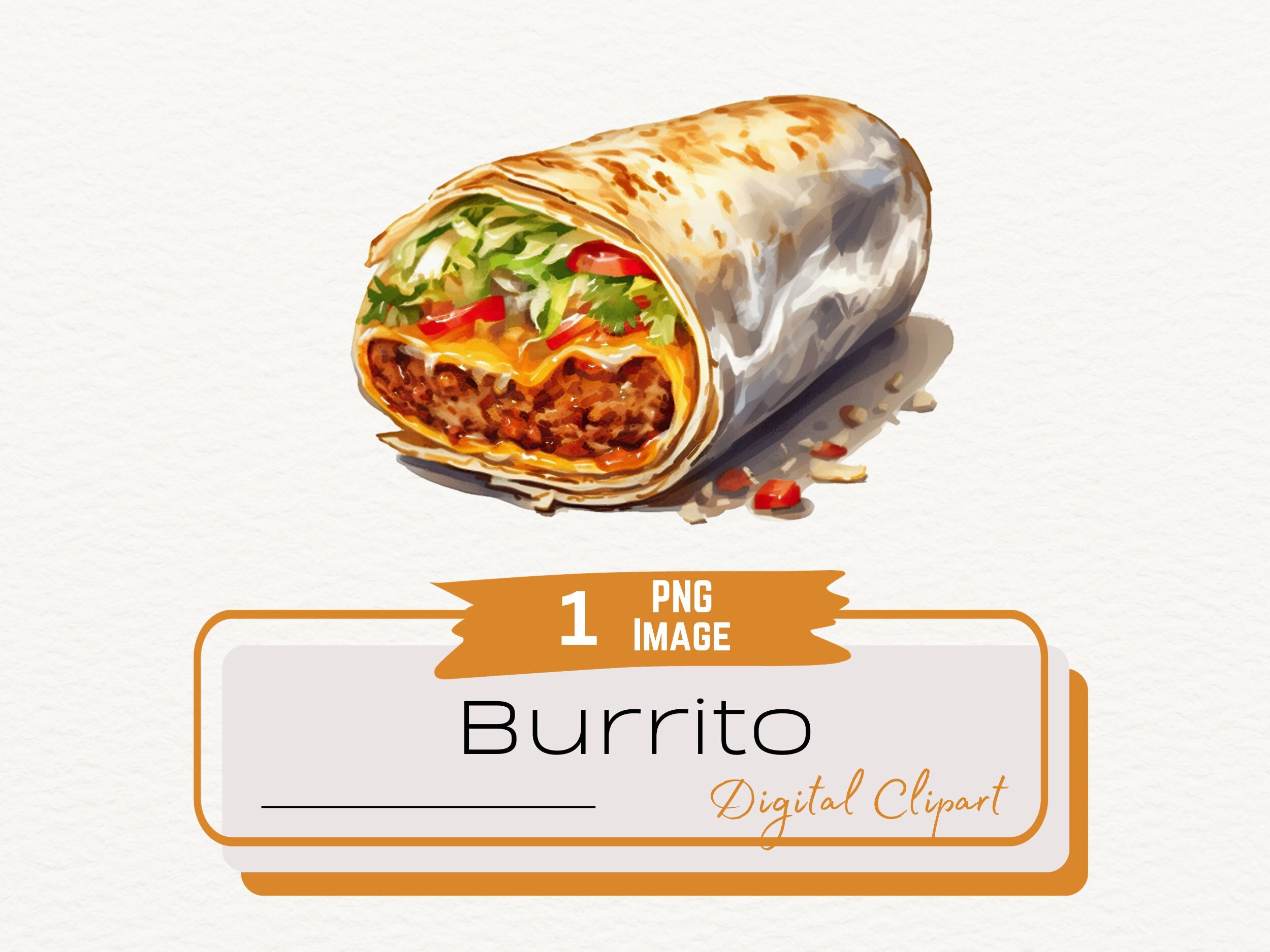 Single Burrito Mexican Food Watercolor Clipart, Digital Food ...