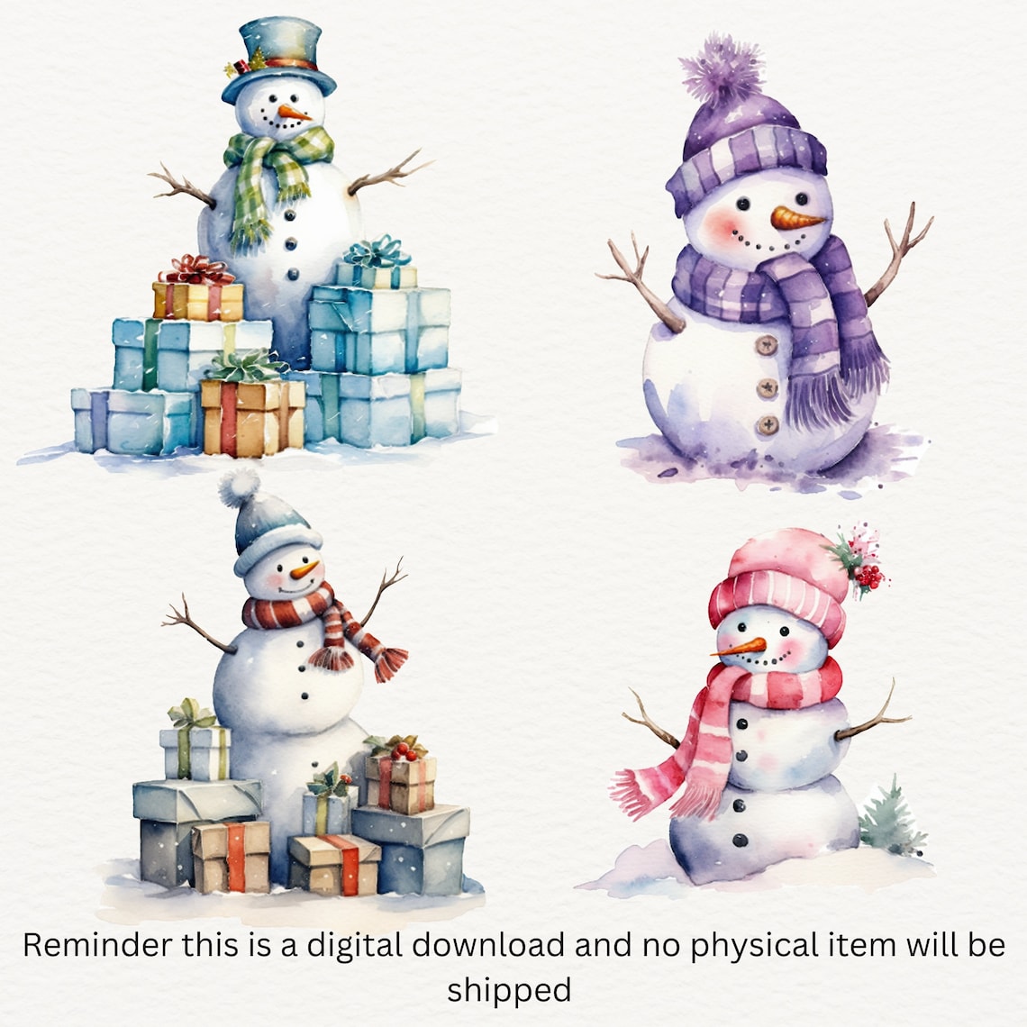 Watercolor Snowman Clipart Set, Vintage Snowman PNG, Christmas Snowmen ...