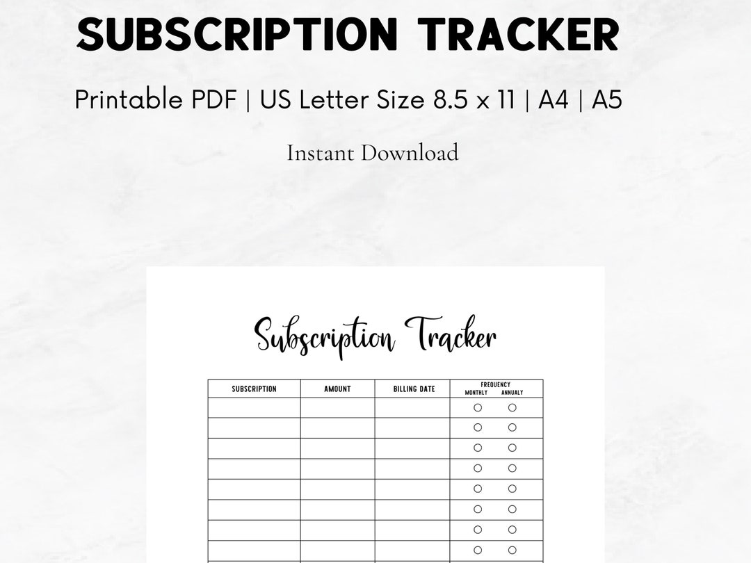 Subscription Tracker Instant Download | Subscription Tracker | Instant ...