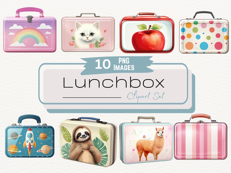 Watercolor School Lunch Box Clipart Set, Bagged Cafeteria Table ...
