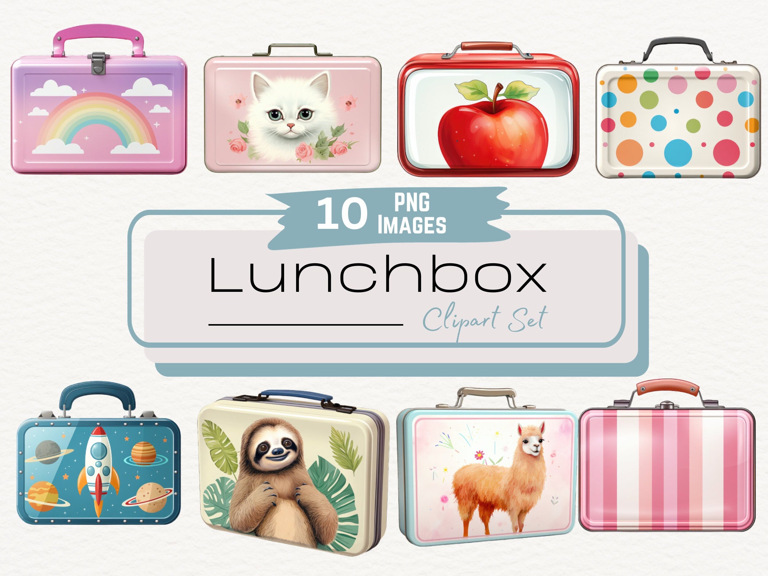 Watercolor School Lunch Box Clipart Set, Bagged Cafeteria Table ...