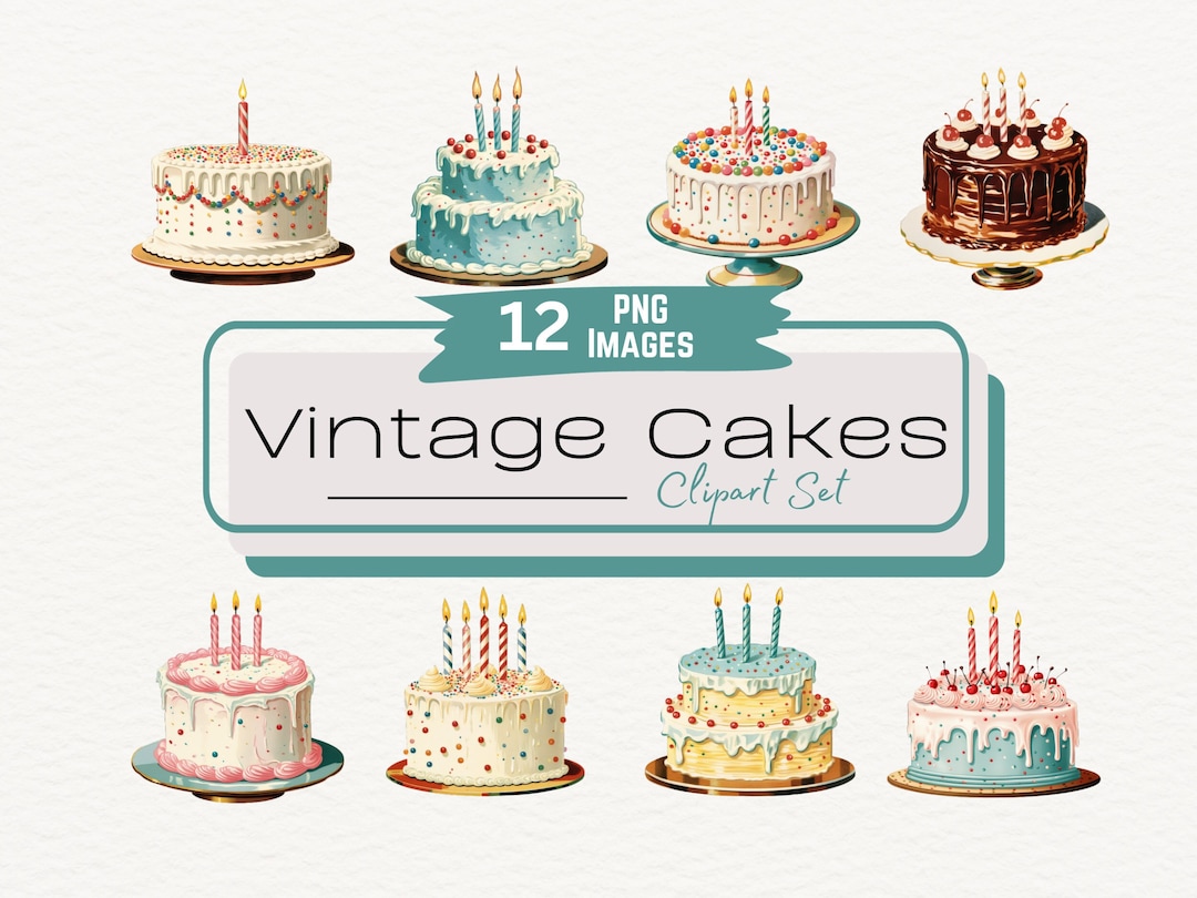 Vintage Watercolor Birthday Cake Illustration Clipart, Digital Food Art ...