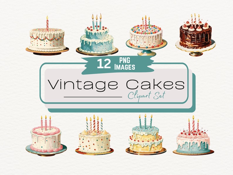 Vintage Watercolor Birthday Cake Illustration Clipart, Digital Food Art ...