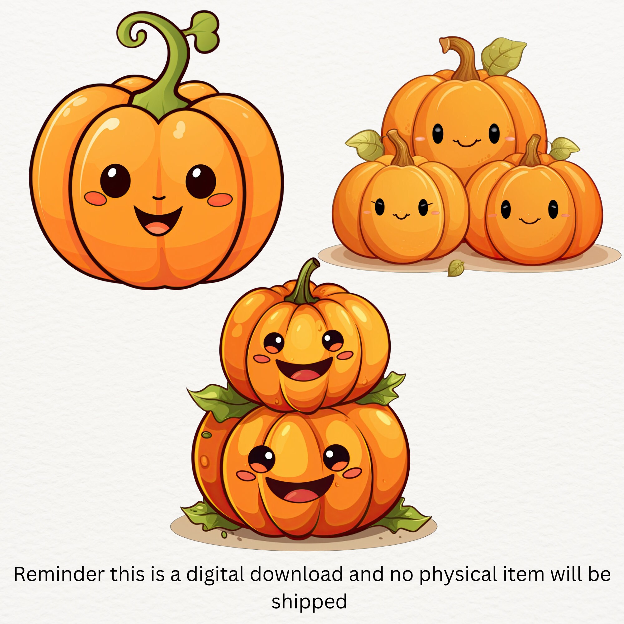 Cute Watercolor Pumpkin Clipart, Kawaii Pumpkin Patch Clipart, Fall ...