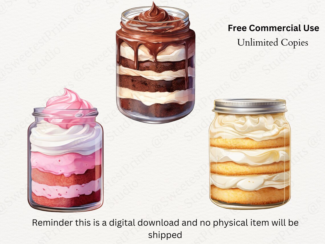 Watercolor Cake Jar Clipart Bundle, Bakery Sweets, Stacked Layer Cake ...