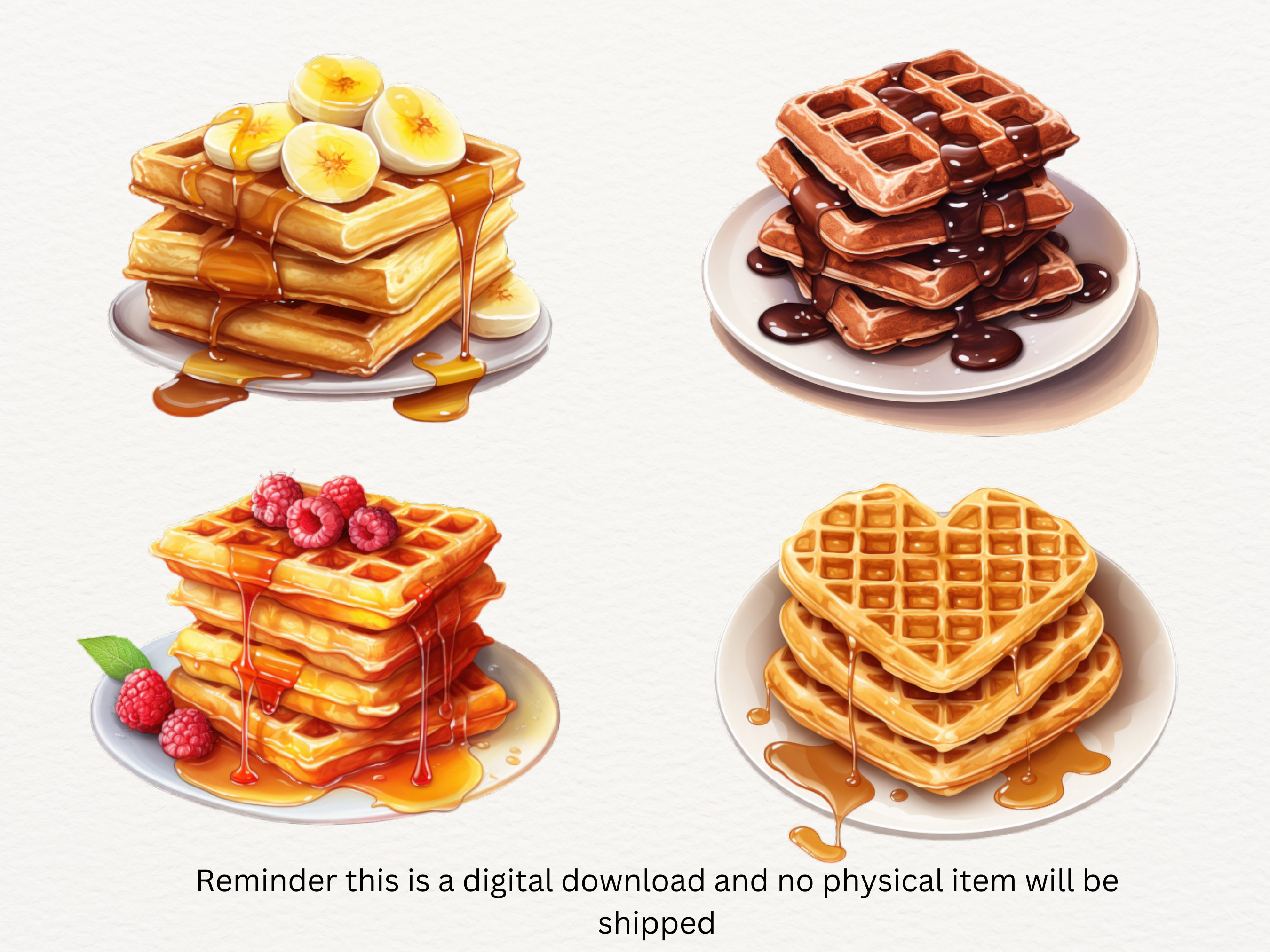 Watercolor Waffle Breakfast Clipart Bundle, Fruit Waffle Stack, Digital ...