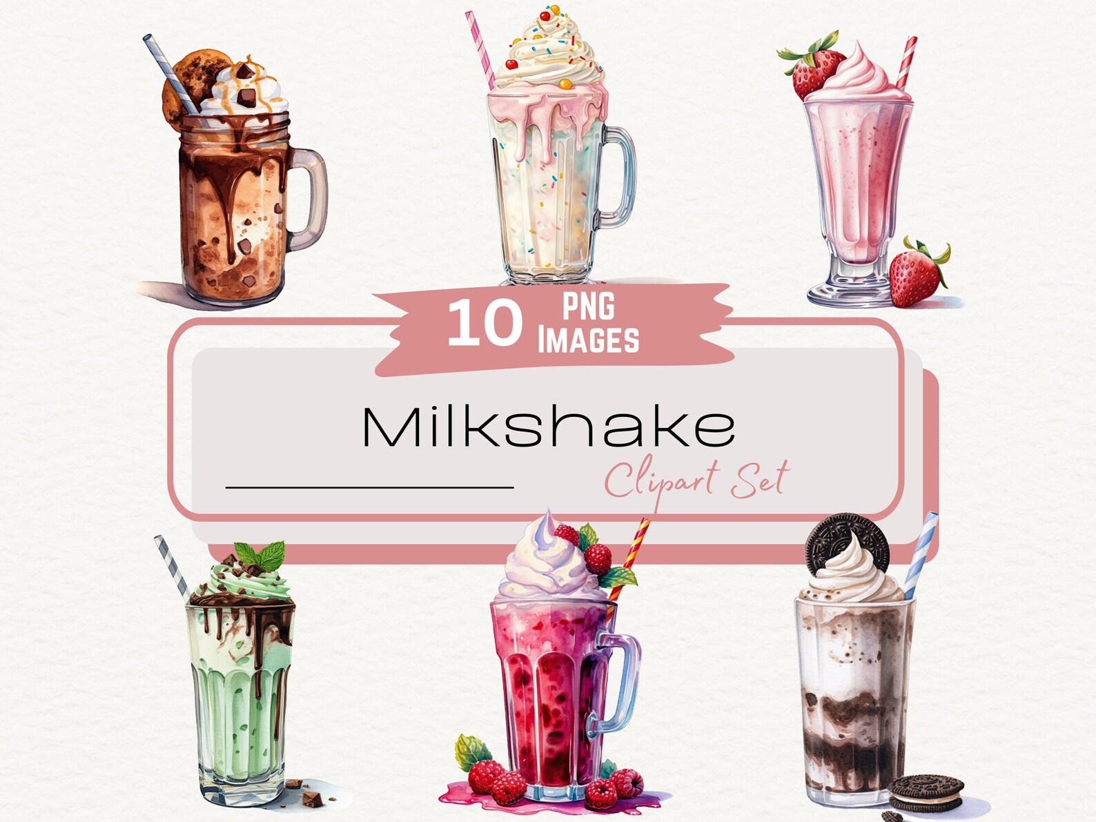 Milkshake Watercolor Clipart Set, Transparent Dessert Clipart, Ice ...