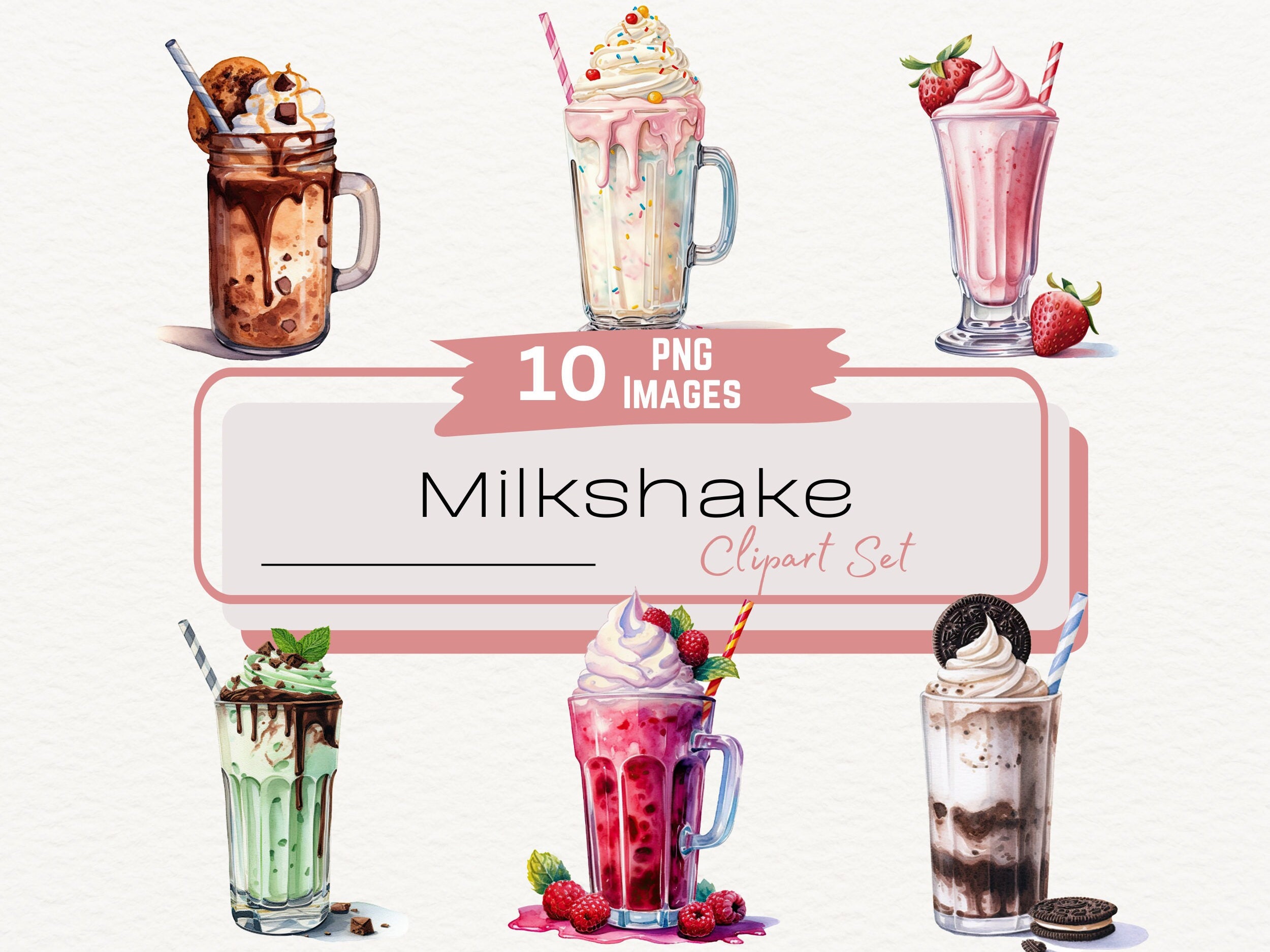 Milkshake Watercolor Clipart Set, Transparent Dessert Clipart, Ice ...