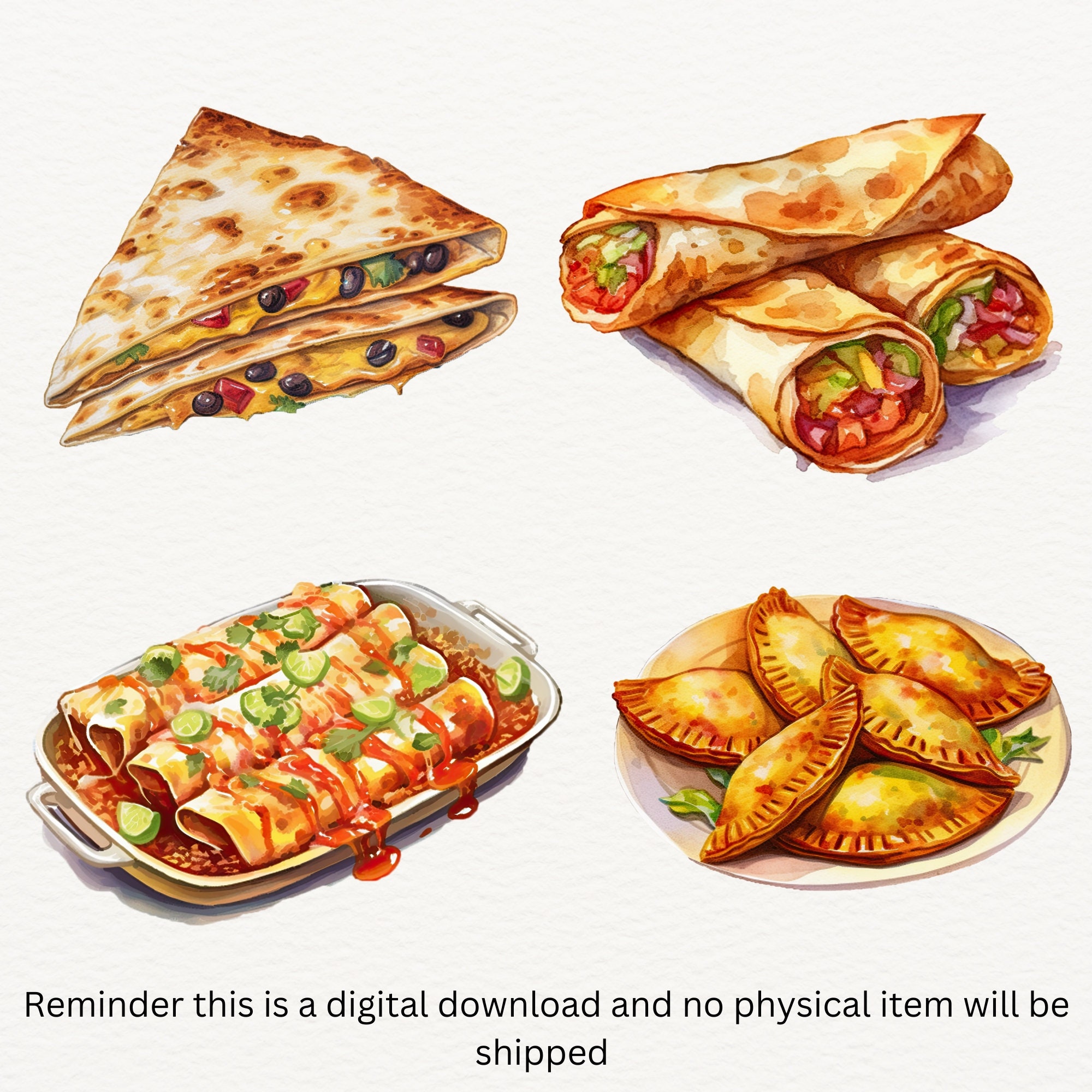 Mexican Food Watercolor Clipart Bundle Tacos, Burritos, Enchiladas ...