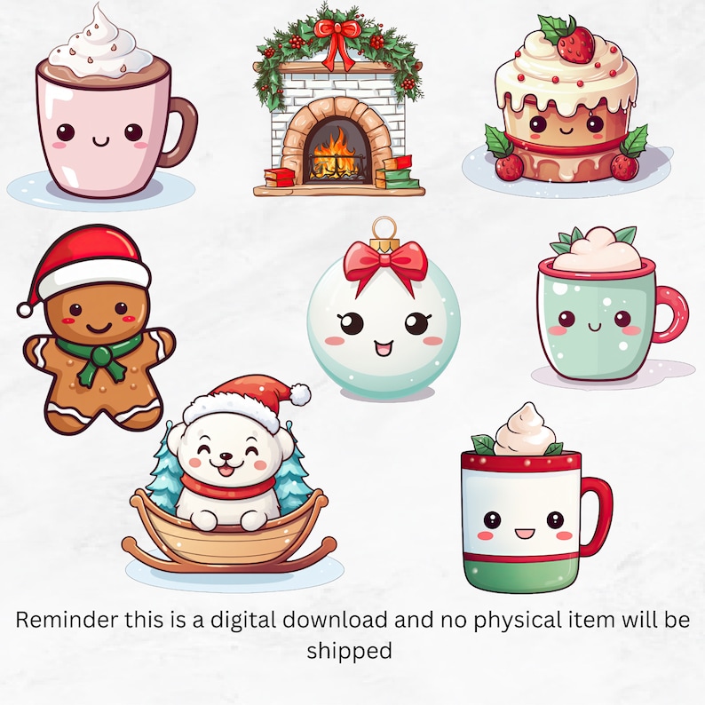 Cute Christmas Holiday Clipart Set, 30 Kawaii Christmas Clipart ...