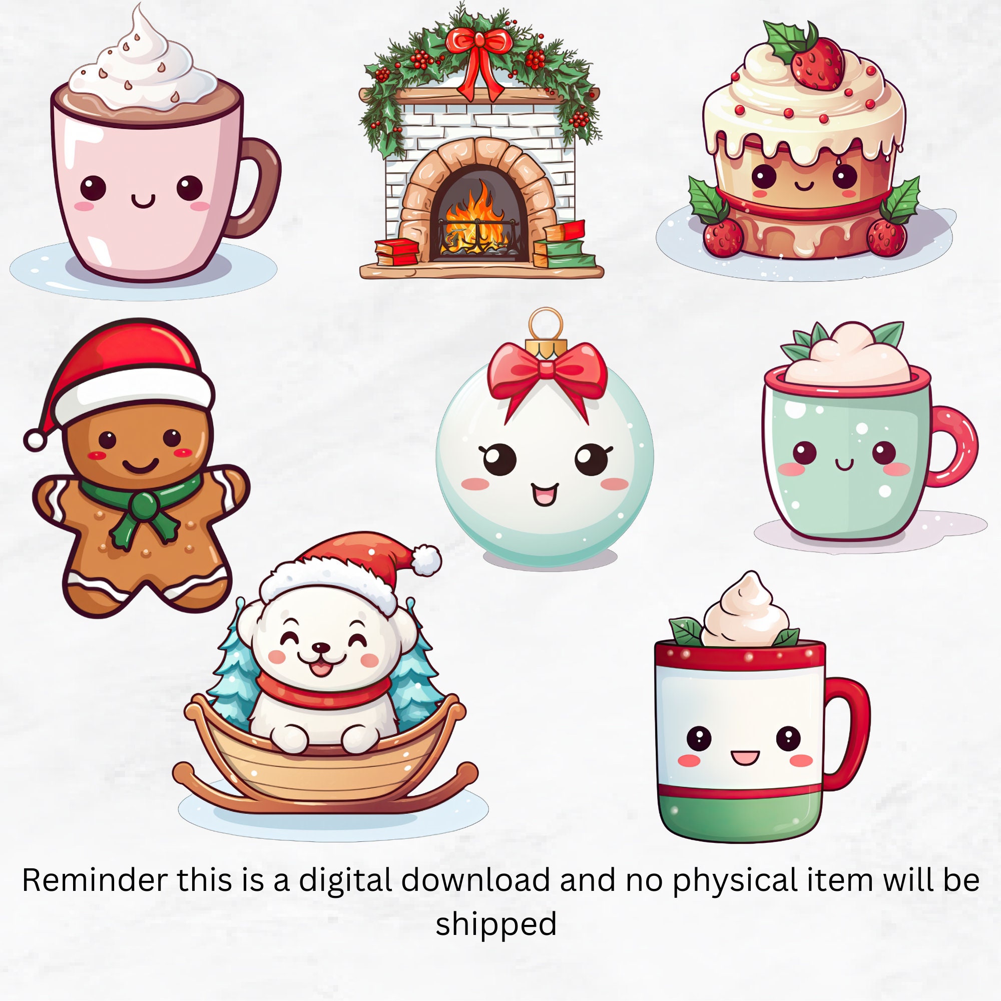 Cute Christmas Holiday Clipart Set, 30 Kawaii Christmas Clipart ...